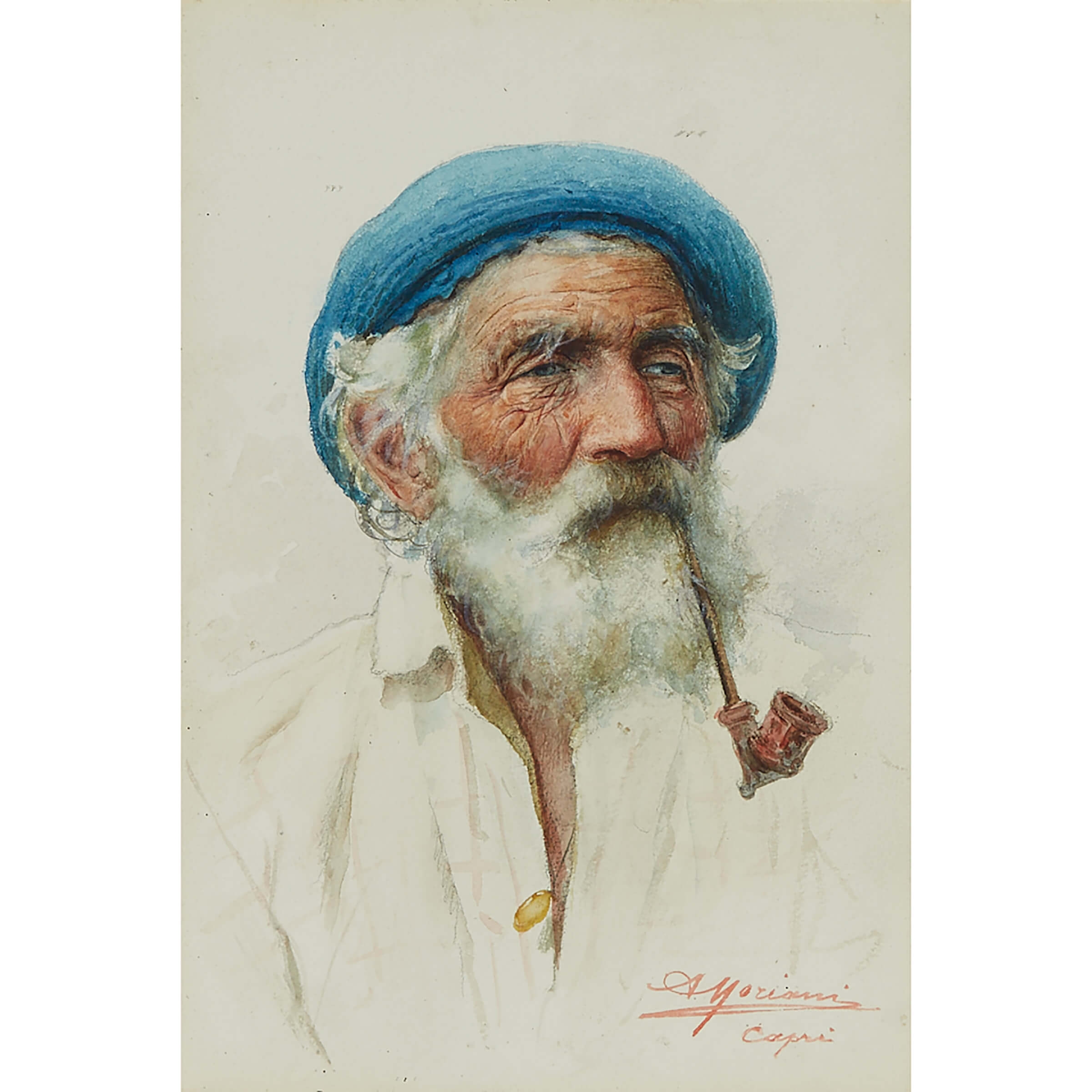 Augusto Moriani | Two Works: PORTRAITS FROM CAPRI (MAN WITH BLUE HAT ...