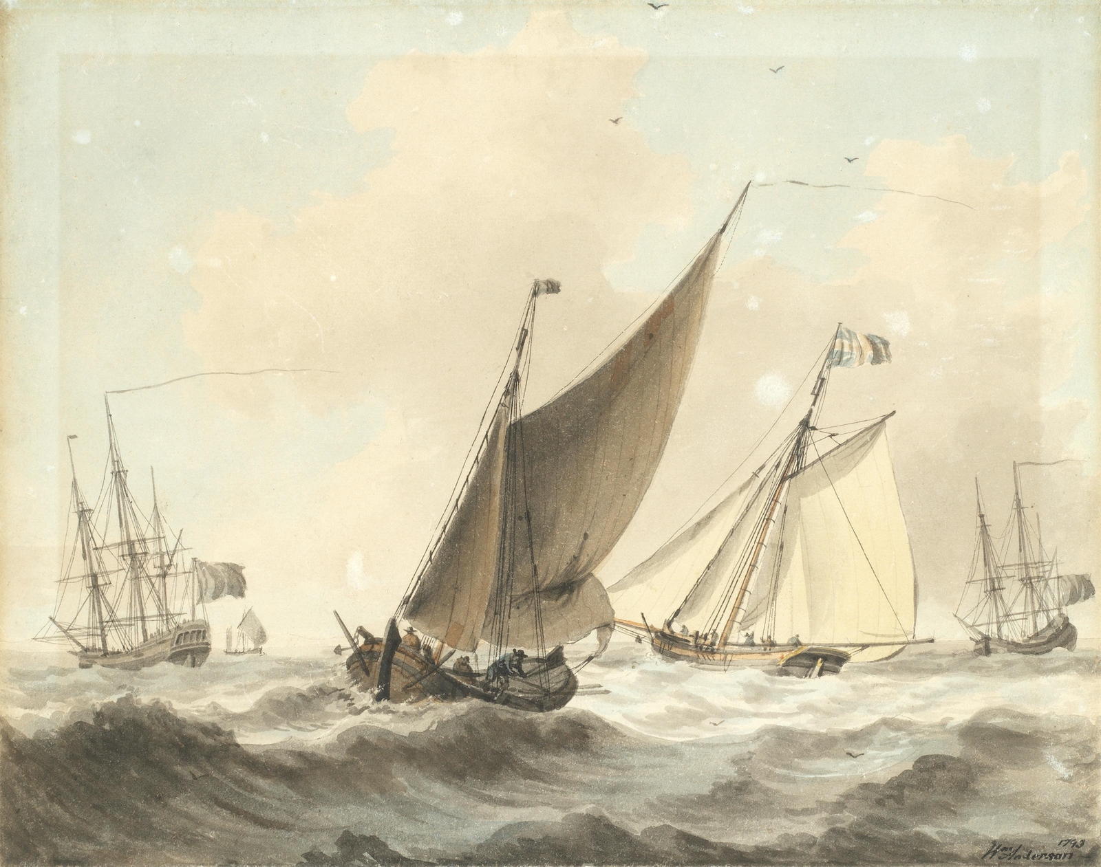 William Anderson | Differently rigged Dutch craft in choppy seas ...