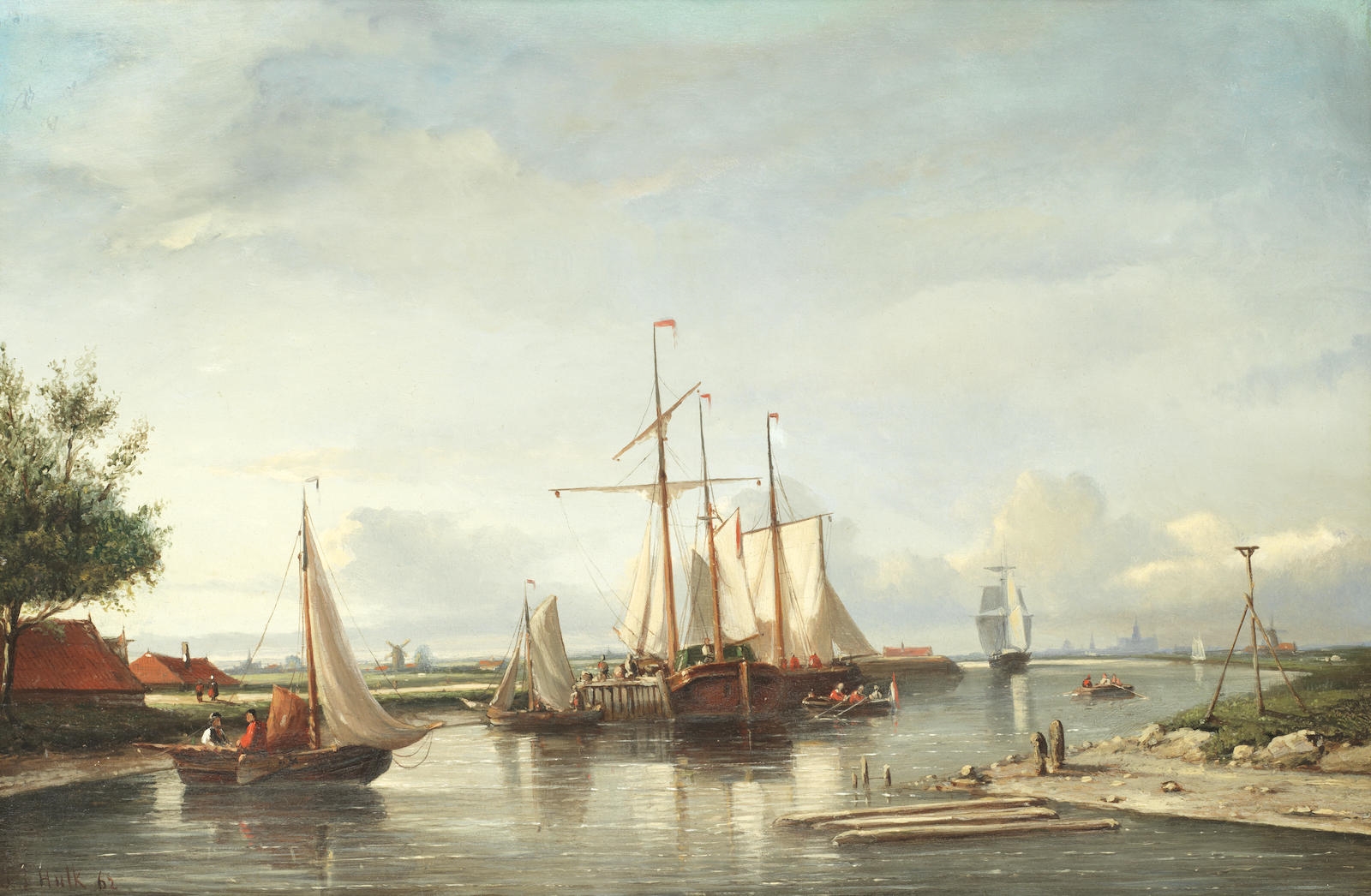 John Frederik Hulk | Dutch boats with Haarlem beyond | MutualArt