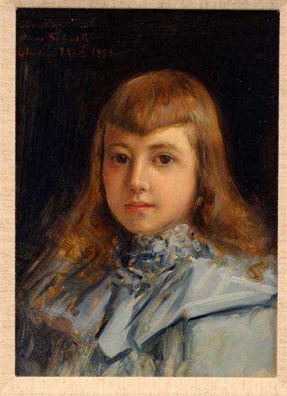 George F. Schultz | portrait of young girl wearing a blue dress (1893 ...