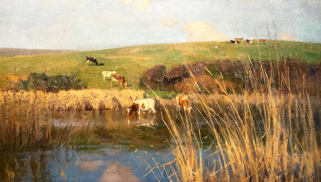 Algernon Talmage | Cattle Grazing by the Lake | MutualArt