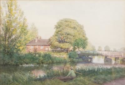 Henry Sykes | A Rural River Scene; A Fisherman in the Foreground, A ...