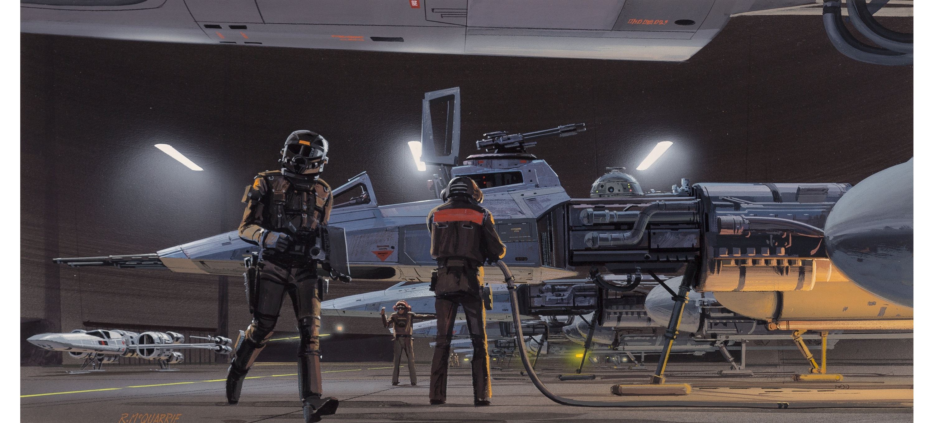 Ralph Mcquarrie | Y-Wing Fighters in the Rebel Hangar, Star Wars movie ...