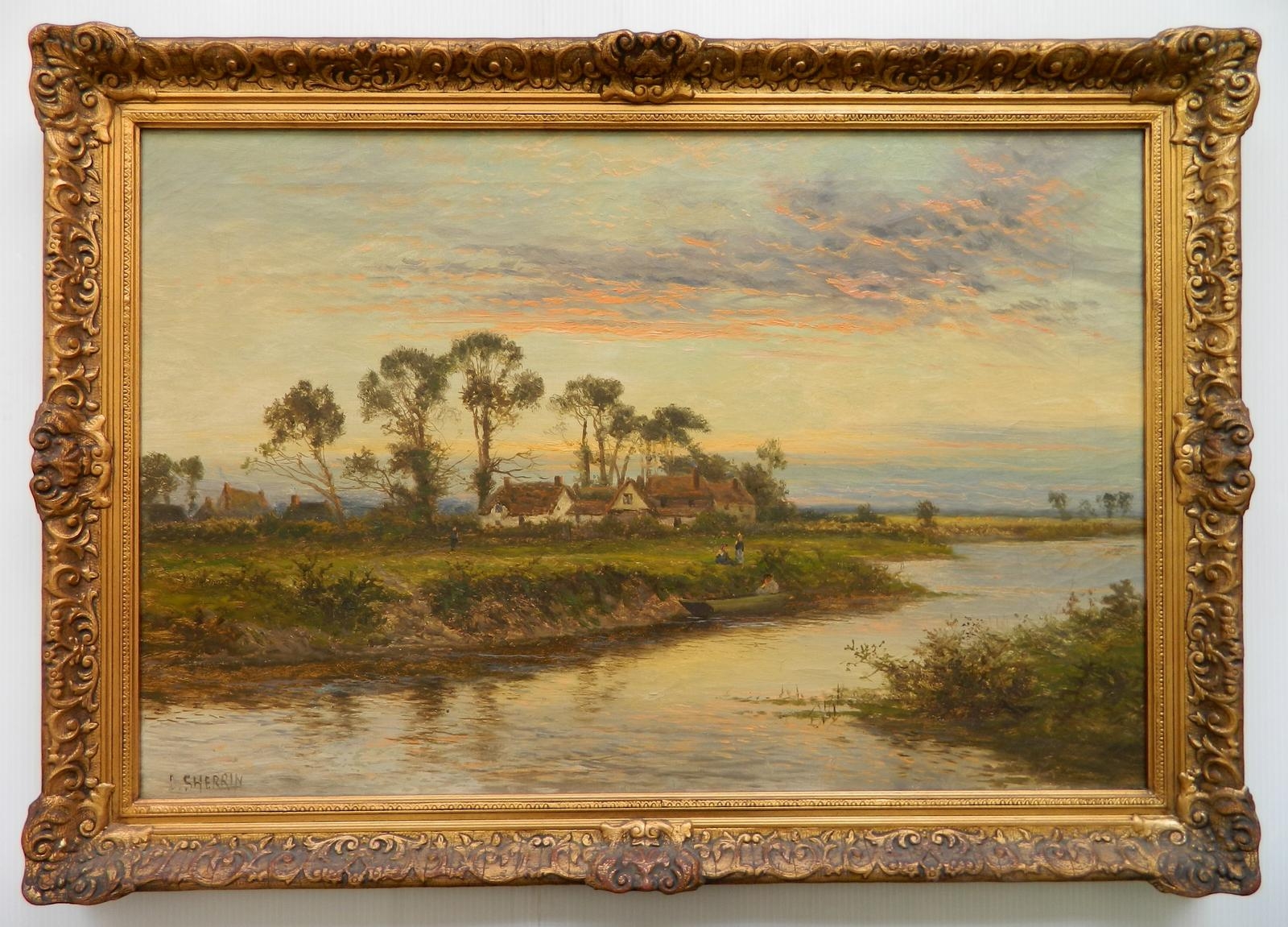 Daniel Sherrin | Figures and Houses By Stream at Sunset | MutualArt