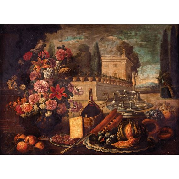 Italian School, 18th Century | BODEGÓN EN UN PAISAJE CON VISTA DE ...