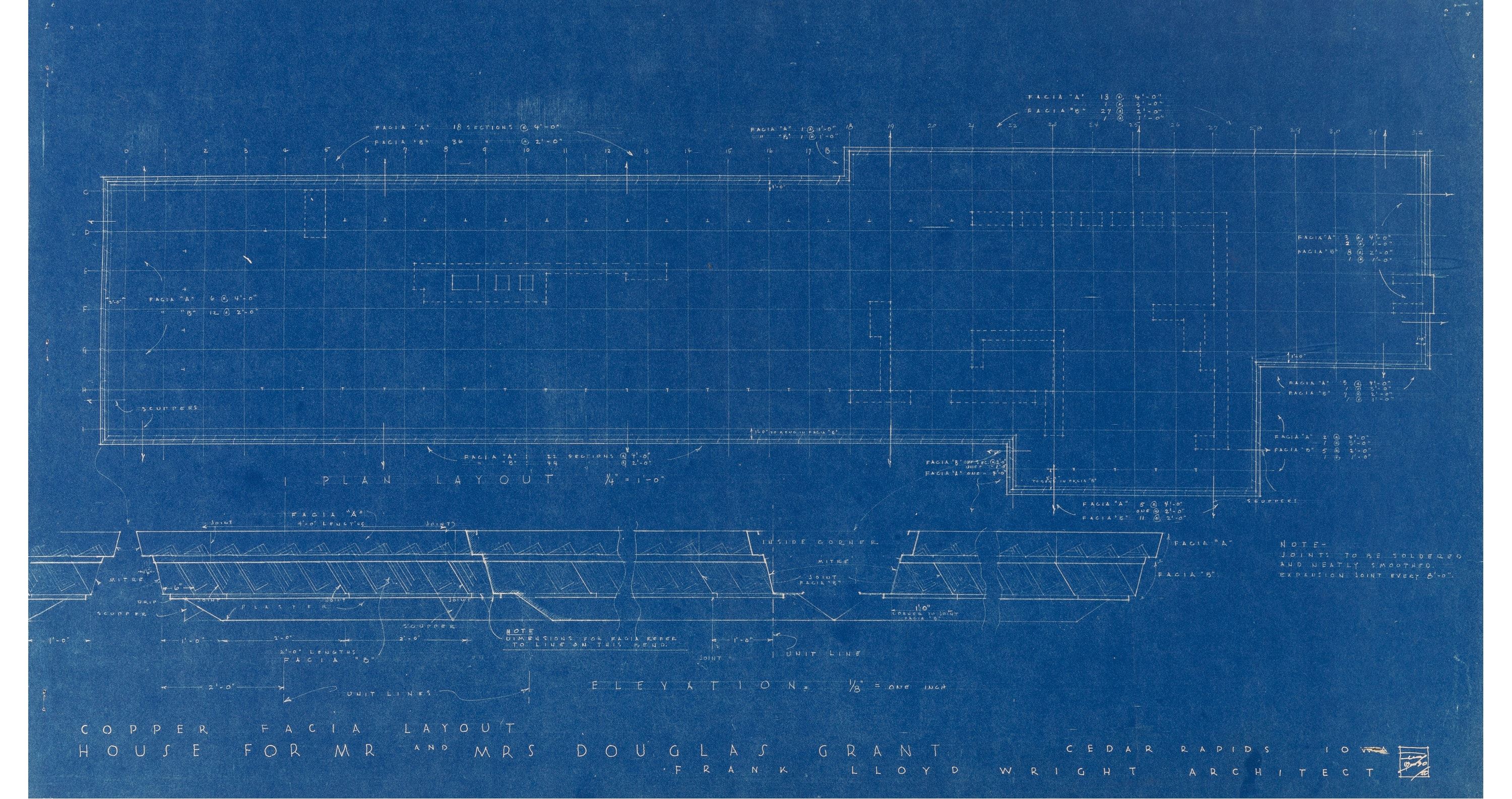 Frank Lloyd Wright | 5 Works: Blueprints for the Douglas Grant House ...