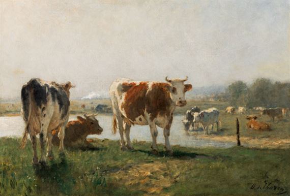Otto von Thoren | Cows at a watering place | MutualArt