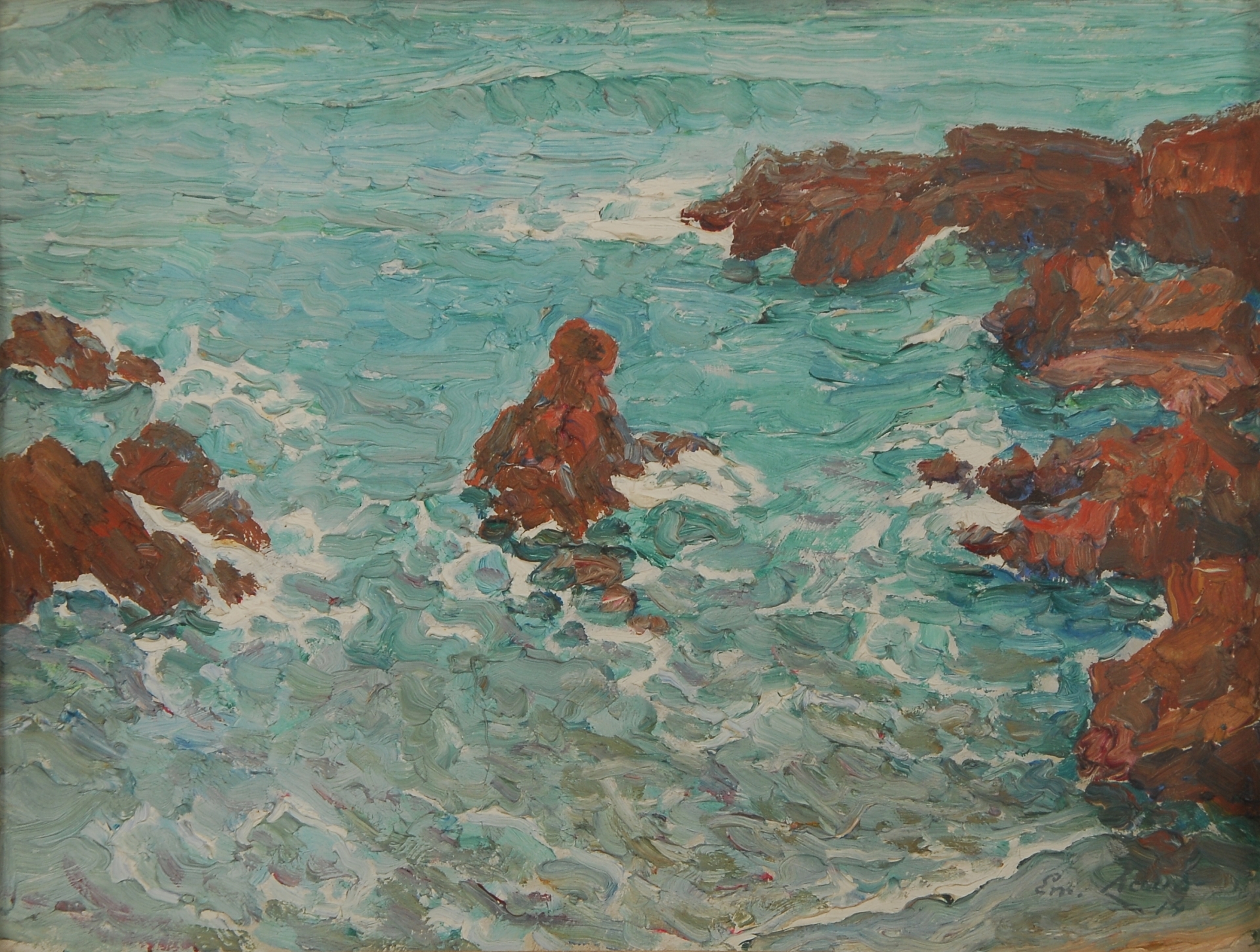 Emile Claus | Les rochers rouges (1914) | MutualArt