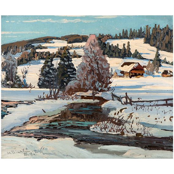Hermann Dischler | Bärenthal,Snow-covered Black Forest farm with brook ...