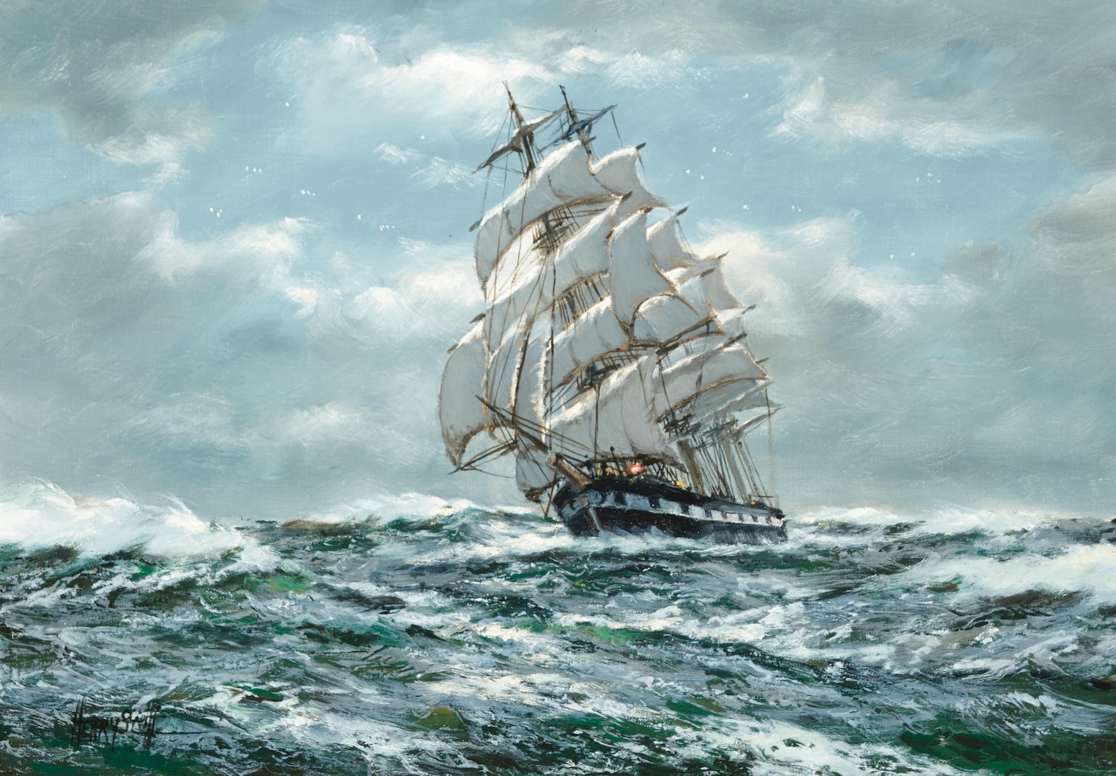 Henry Scott | The clipper ship Ben Nevis in heavy seas; Night crossing ...
