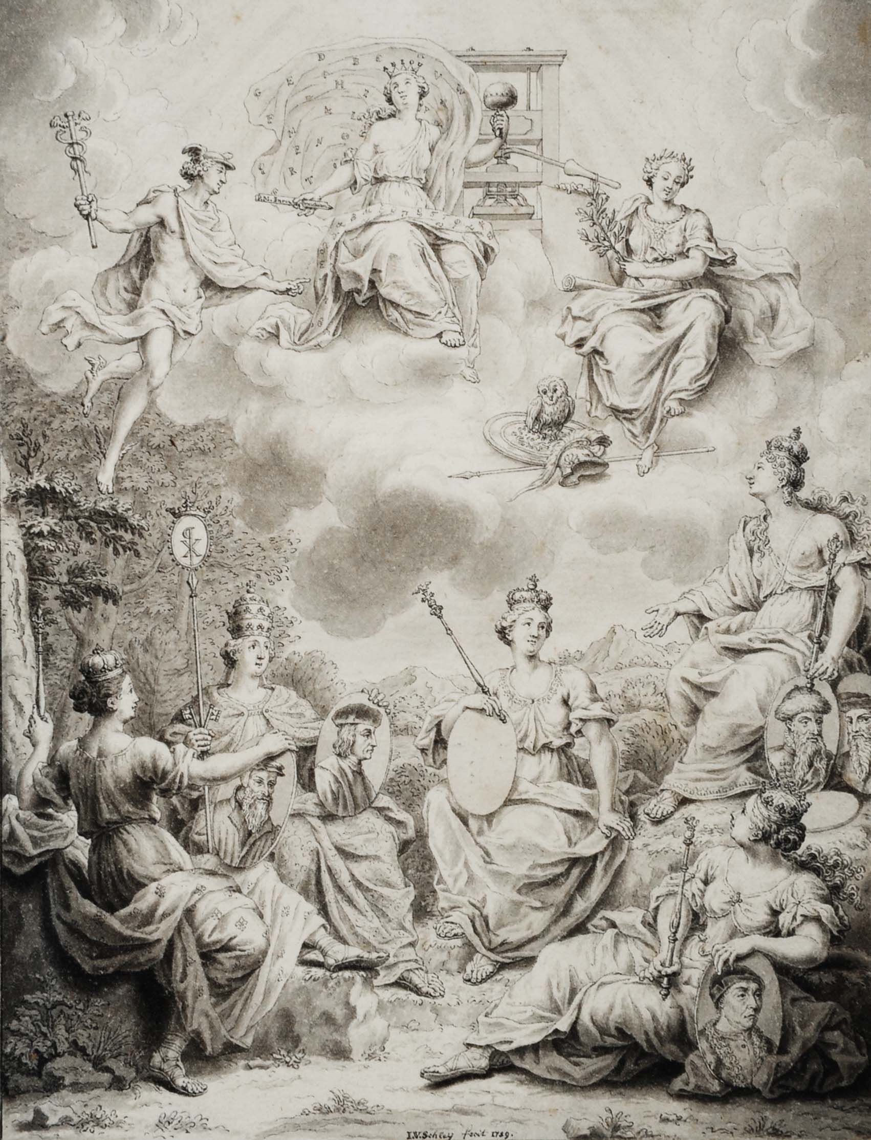 Jakob van der Schley | Design for the Frontispiece of Prosper Marchand ...