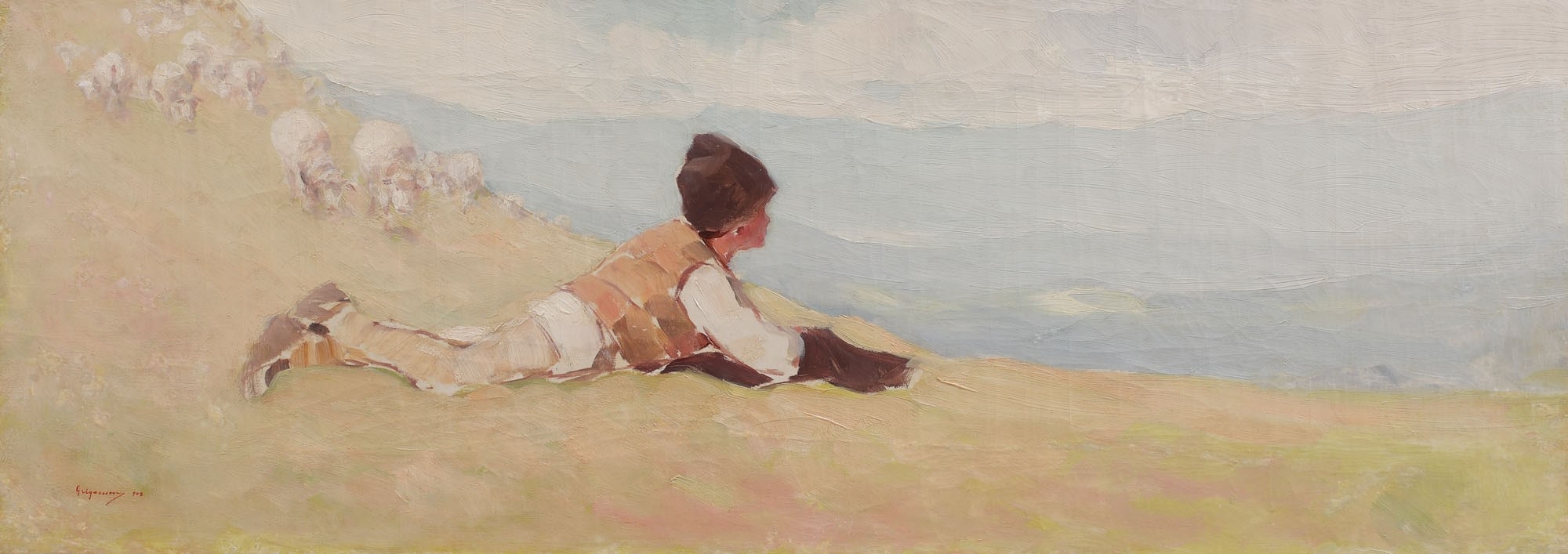 Nicolae Grigorescu | Ciobana? cu turma de oi (1902) | MutualArt