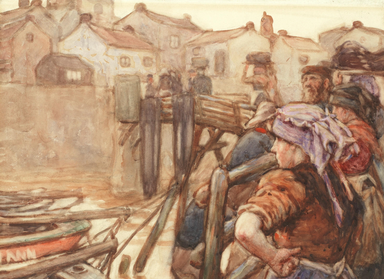 Dame Laura Knight | 2 Works: The trestle bridge at Staithes; together ...