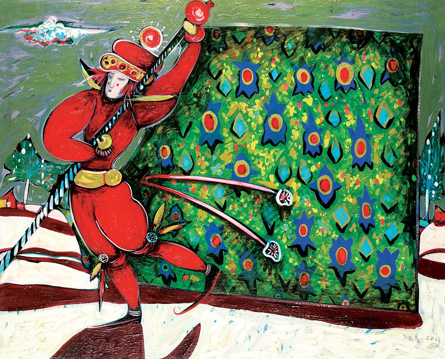 Toller Cranston | Untitled - Skater with a Big Flag (2012) | MutualArt