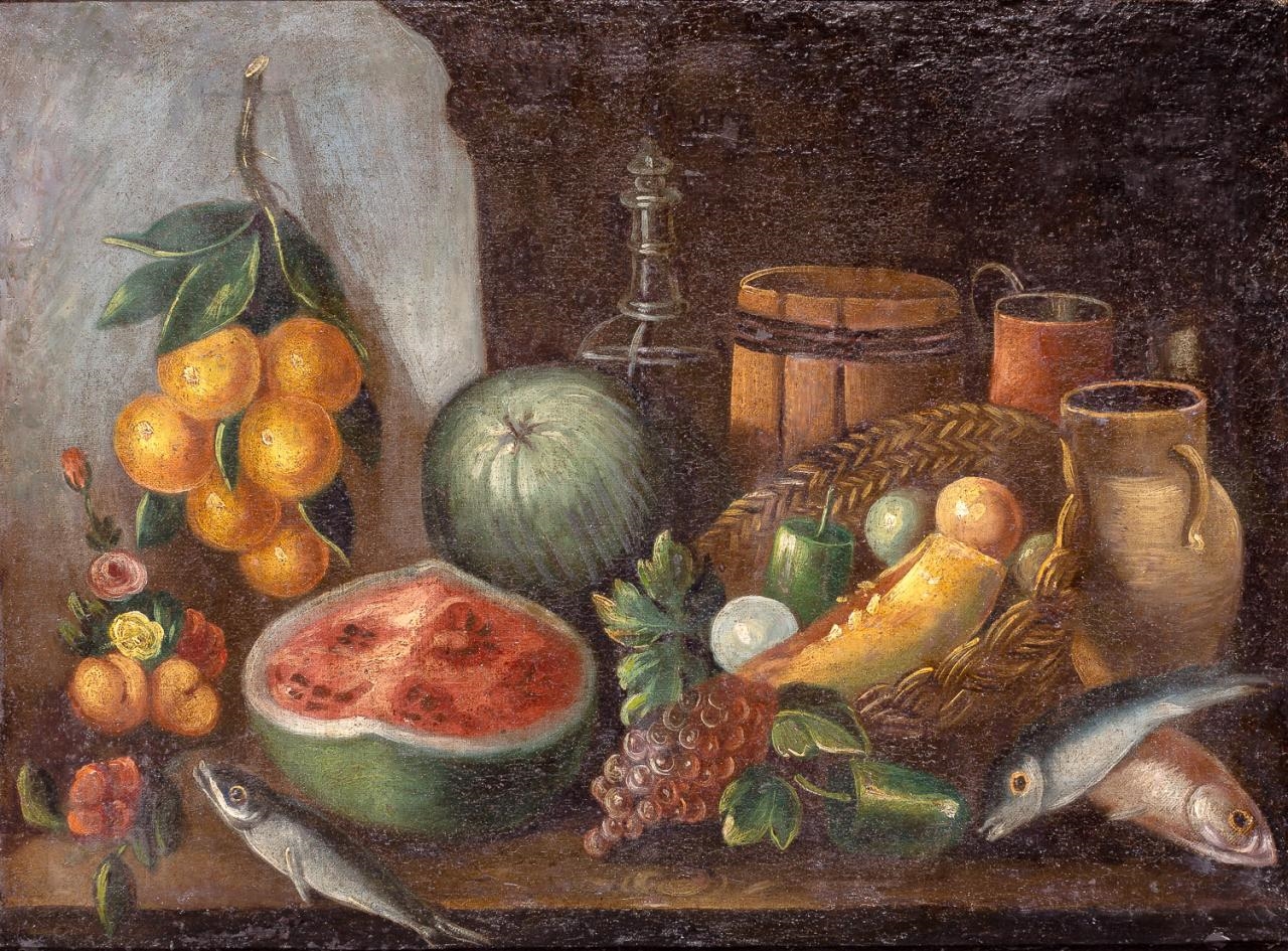 Spanish School, 19th Century | Bodegón con peces y frutas | MutualArt