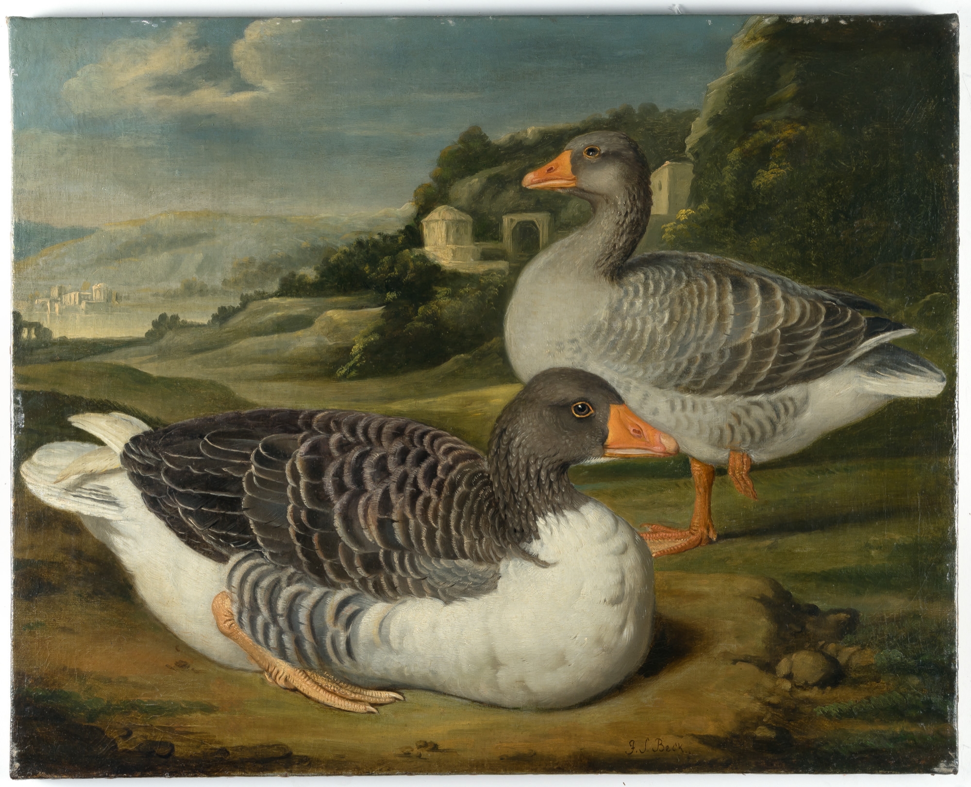 Jacob Samuel Beck | Two grey gooses in a park landscape (1760 - 1770 ...