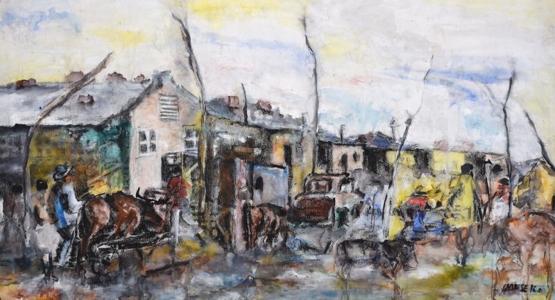 Joe Maseko | Township Scene with Cattle | MutualArt
