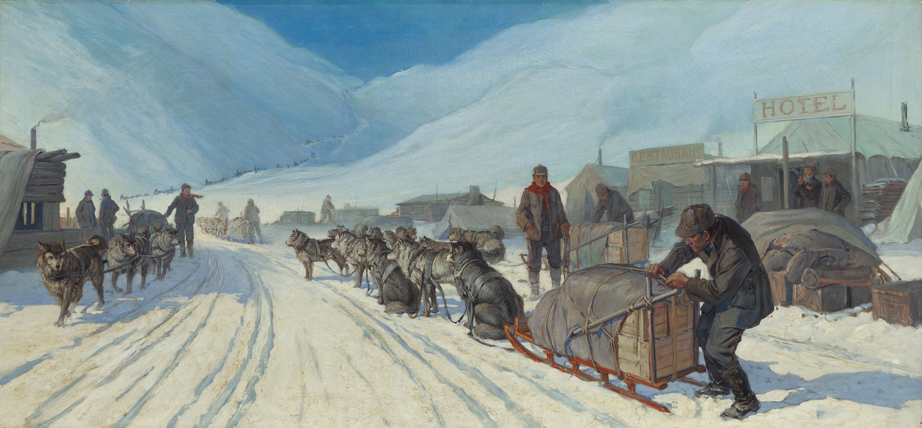 Oscar E. Berninghaus | Transportation in Alaska (Winter Scene with ...