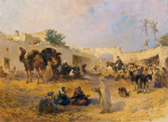 Franz Blaskovitz | Rastende Beduinen mit Kamelen | MutualArt