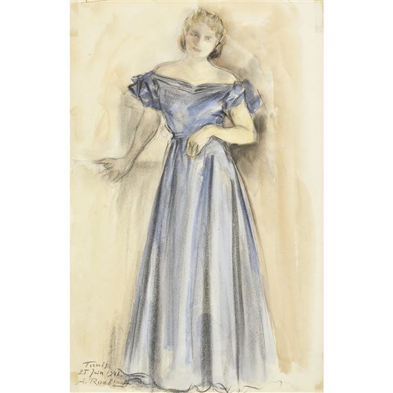 Alexandre Roubtzoff | JEUNE FEMME À LA ROBE BLEUE | MutualArt