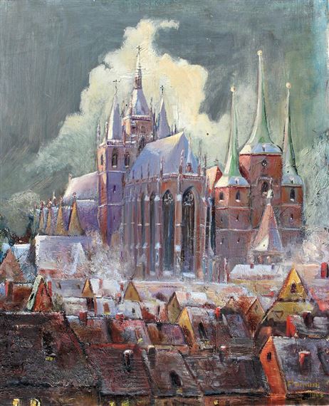 Paul Walter Ehrhardt | Die Erfurter Severikirche und der Dom im gedämpften Morgenlicht. (1943 ...