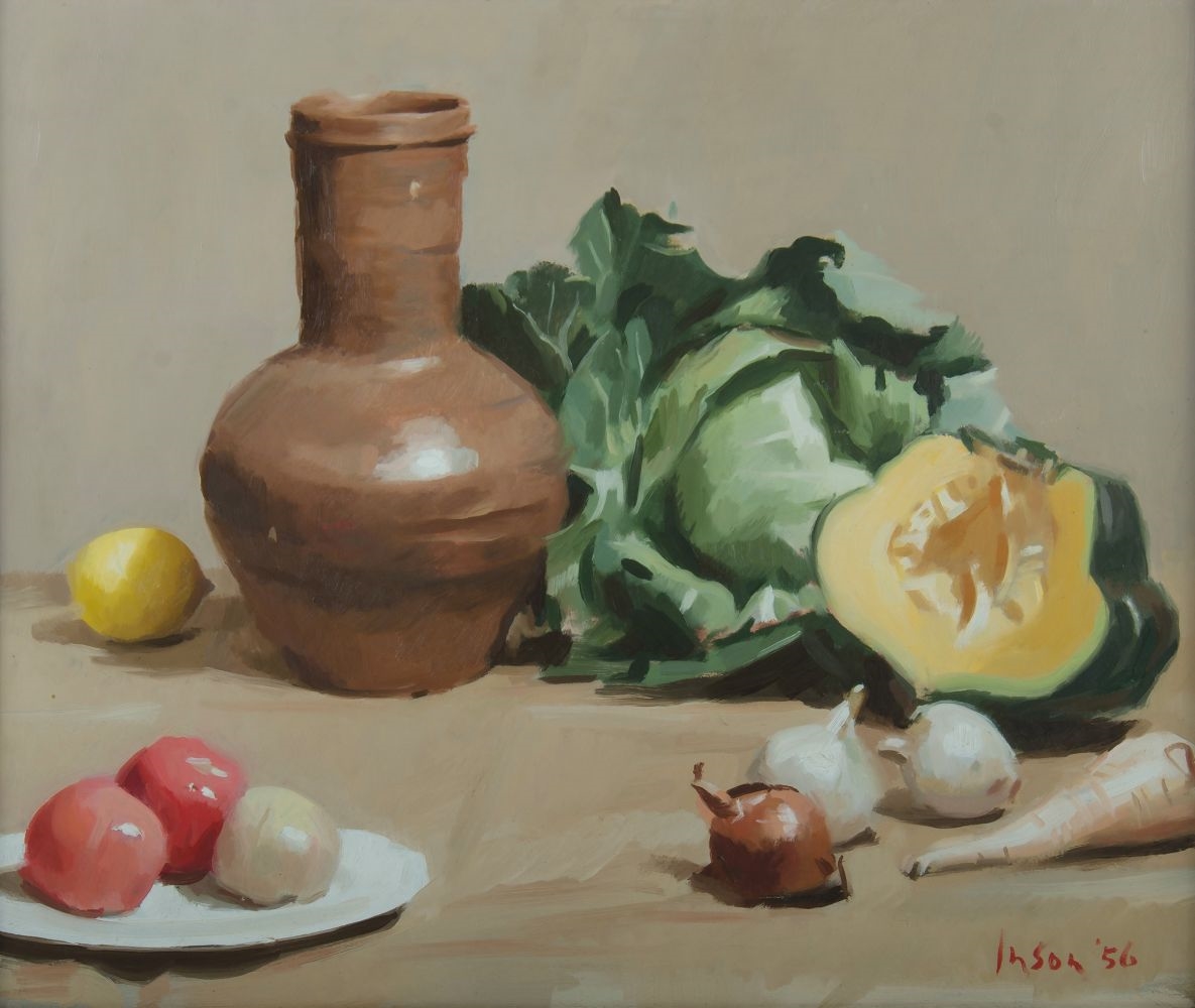 Graeme Inson | Still Life with Earthenware Pot & Produce (1956) | MutualArt