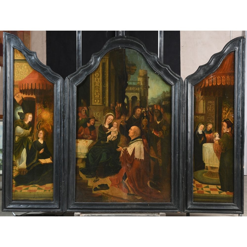 Antwerp School, 16th Century | Triptych:: A scene of adoration of the Magi, a scene of ...
