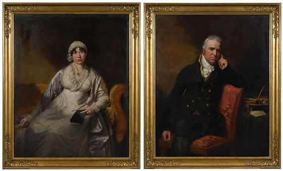 George Dawe | A fine pair of portraits: Seated Lady, in a white lace ...