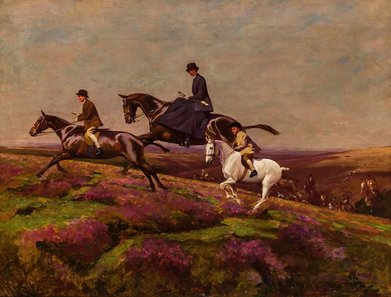 Cecil Aldin | LADY CURRIE WITH HER SONS BILL AND HAMISH HUNTING ON ...