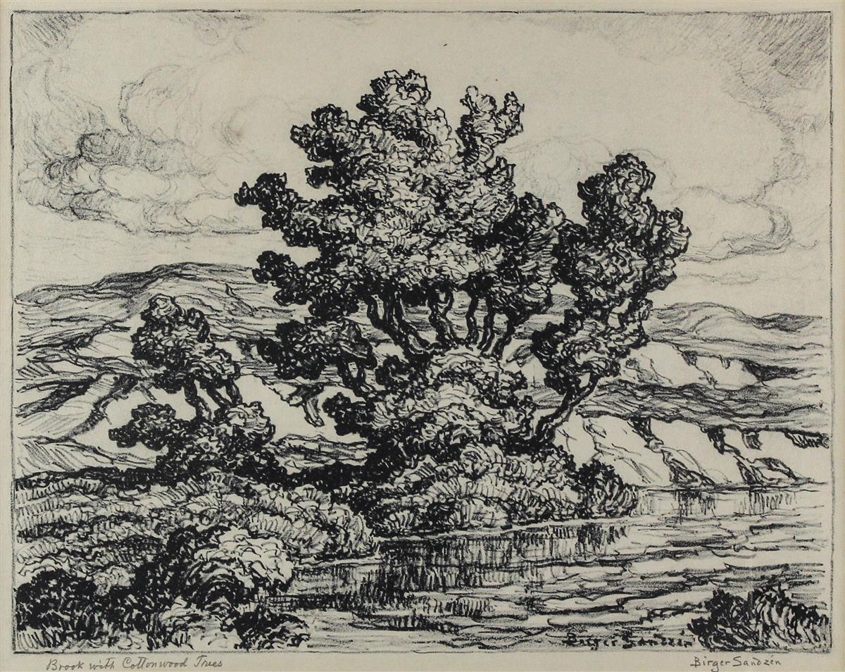 Birger Sandzén | BROOK WITH COTTONWOOD TREES | MutualArt