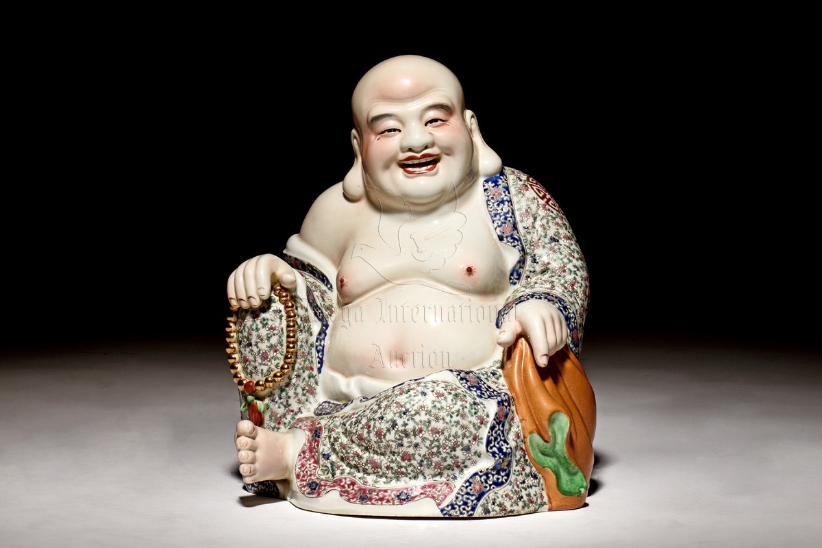 Zeng Longsheng | FAMILLE ROSE MAITREYA BUDDHA SEATED FIGURE | MutualArt