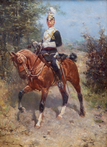 Hermanus Willem Koekkoek | German Lancers escorting an officer | MutualArt