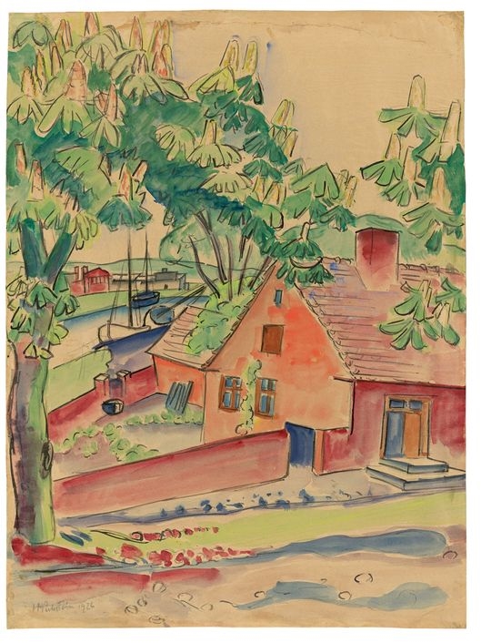 Max Pechstein | Self Portrait Smoking a Pipe and Landscape Study with ...