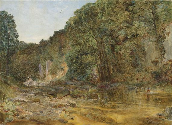 Alfred William Hunt | Long shadows across a narrow glade (1864) | MutualArt