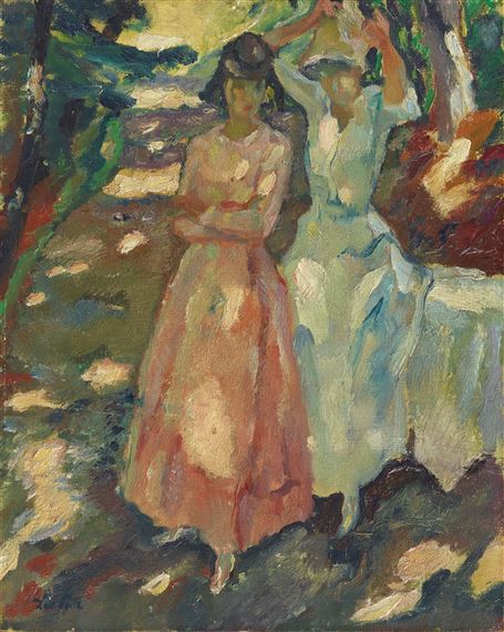 Leo Putz | Zwei junge Frauen im Park (1923 - 1924) | MutualArt