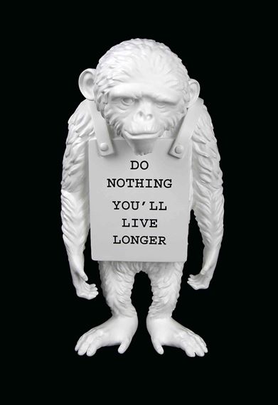 Banksy | Monkey Sign - Do Nothing You’ll Live Longer (White) (2016 ...