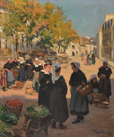 Alfred Victor Fournier | Scène de marché à Concarneau (1924) | MutualArt