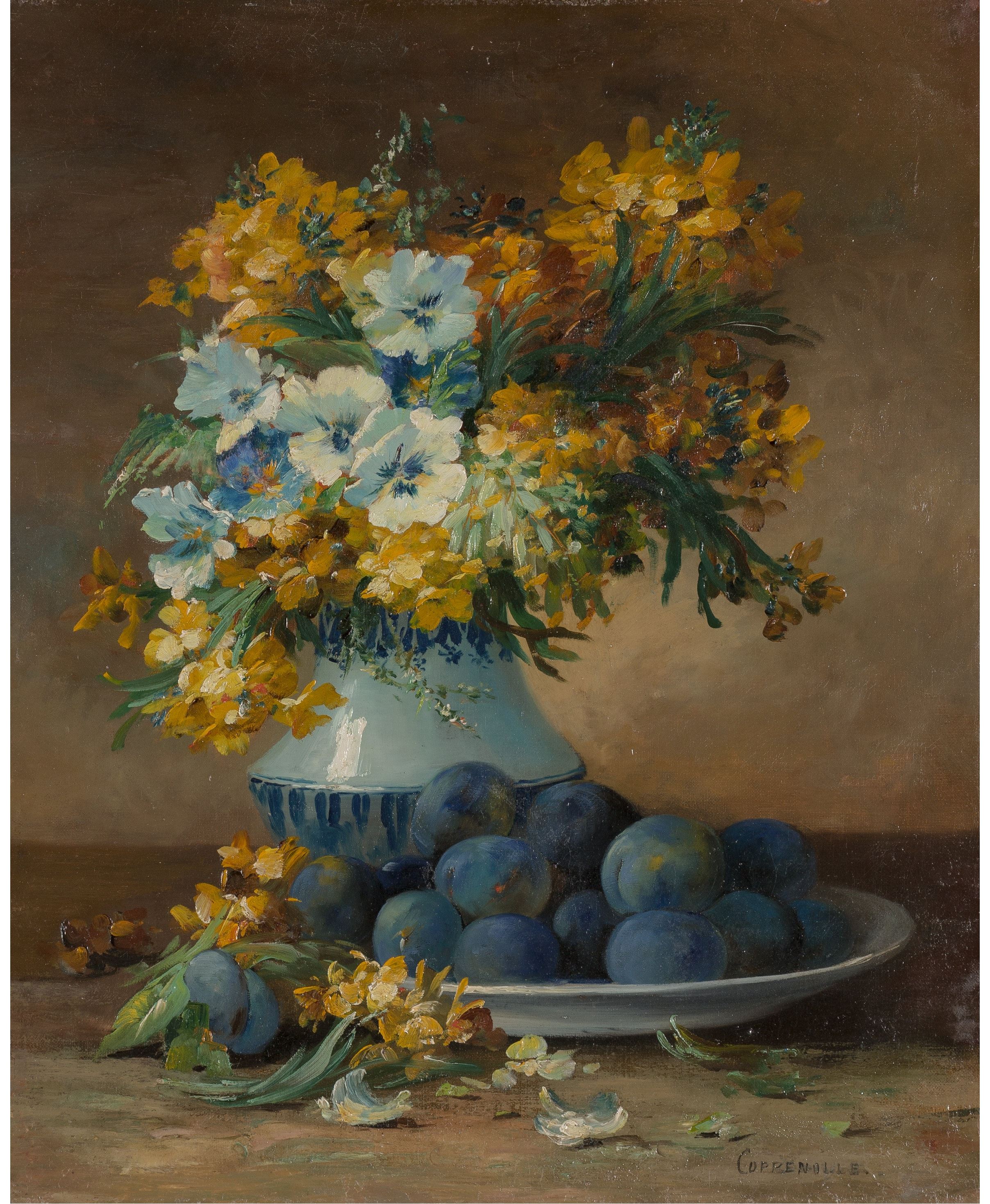 Edmond van Coppenolle | Still life with Flowers and Blue Vase | MutualArt