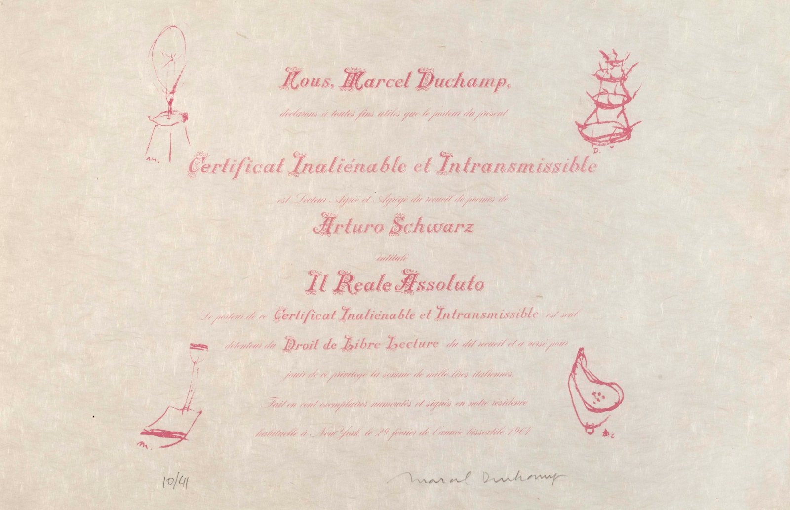 Marcel Duchamp | Certificat de Lecture (1964) | MutualArt