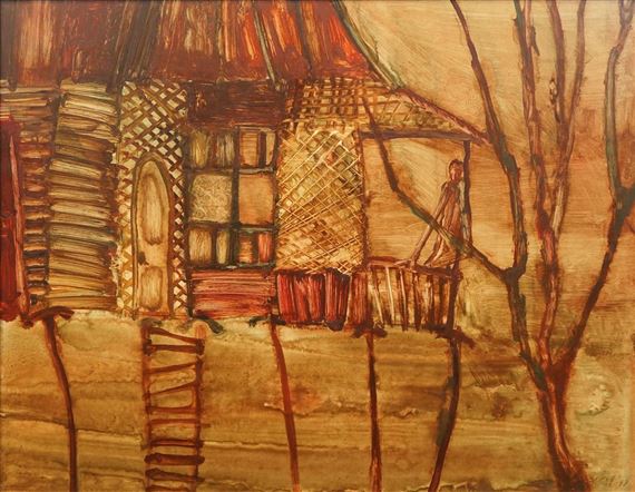 Patrick Hockey | House on stilts with figure | MutualArt