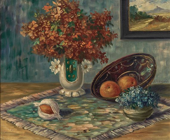 Josef Mangold | Still Life of Flowers and Fruit Bowl | MutualArt