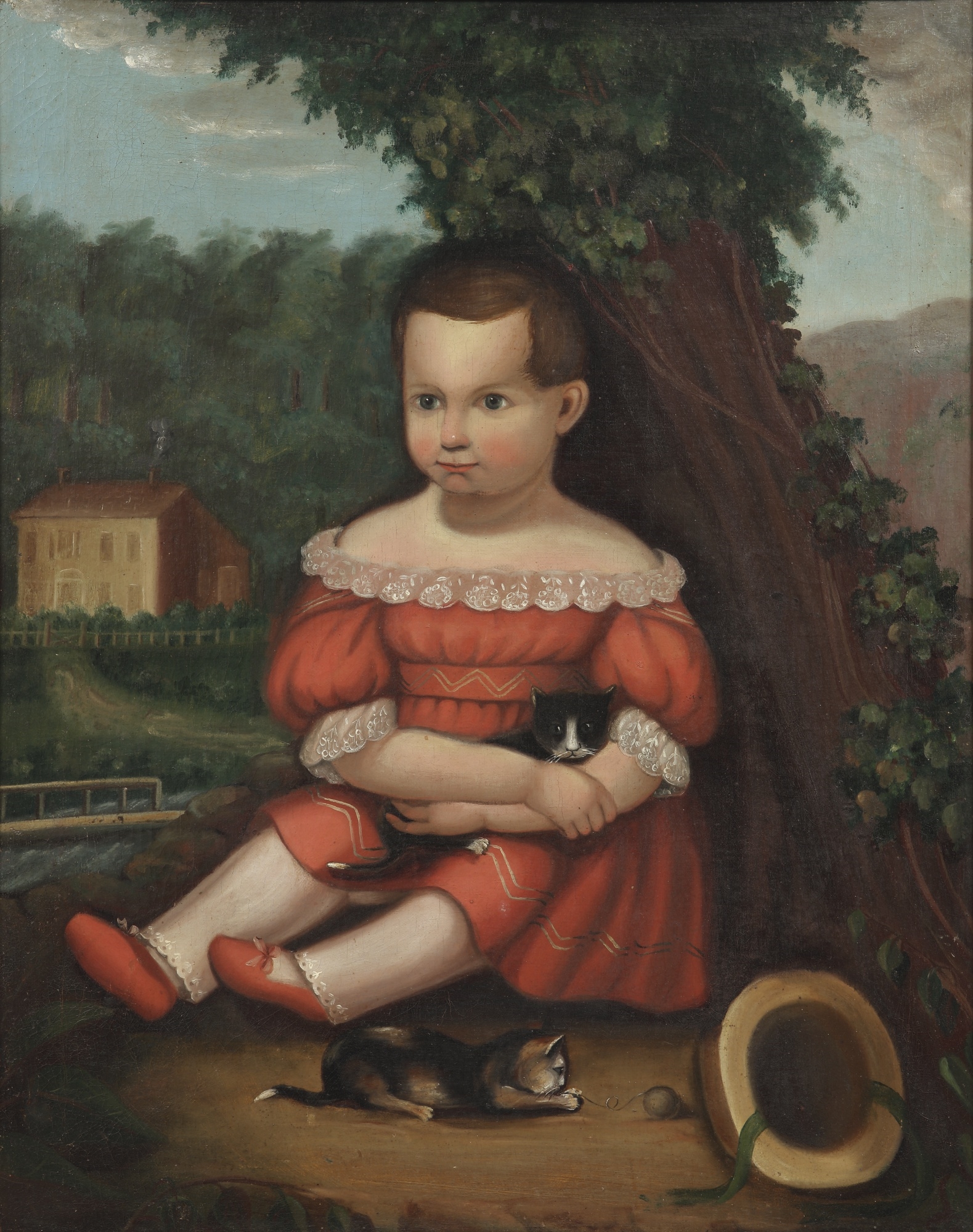 American School, 19th Century | Young Child with Kittens: Portrait of ...