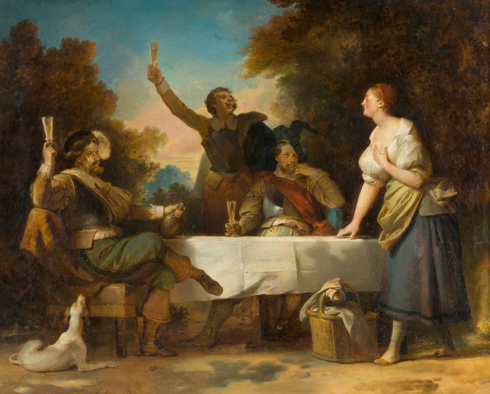 Alexandre-Évariste Fragonard | Jeune femme et trois soldats trinquant ...