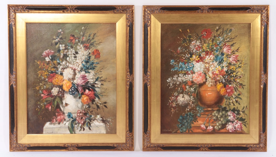 Cesare Ricciardi | A pair of flower still life paintings (1965) | MutualArt