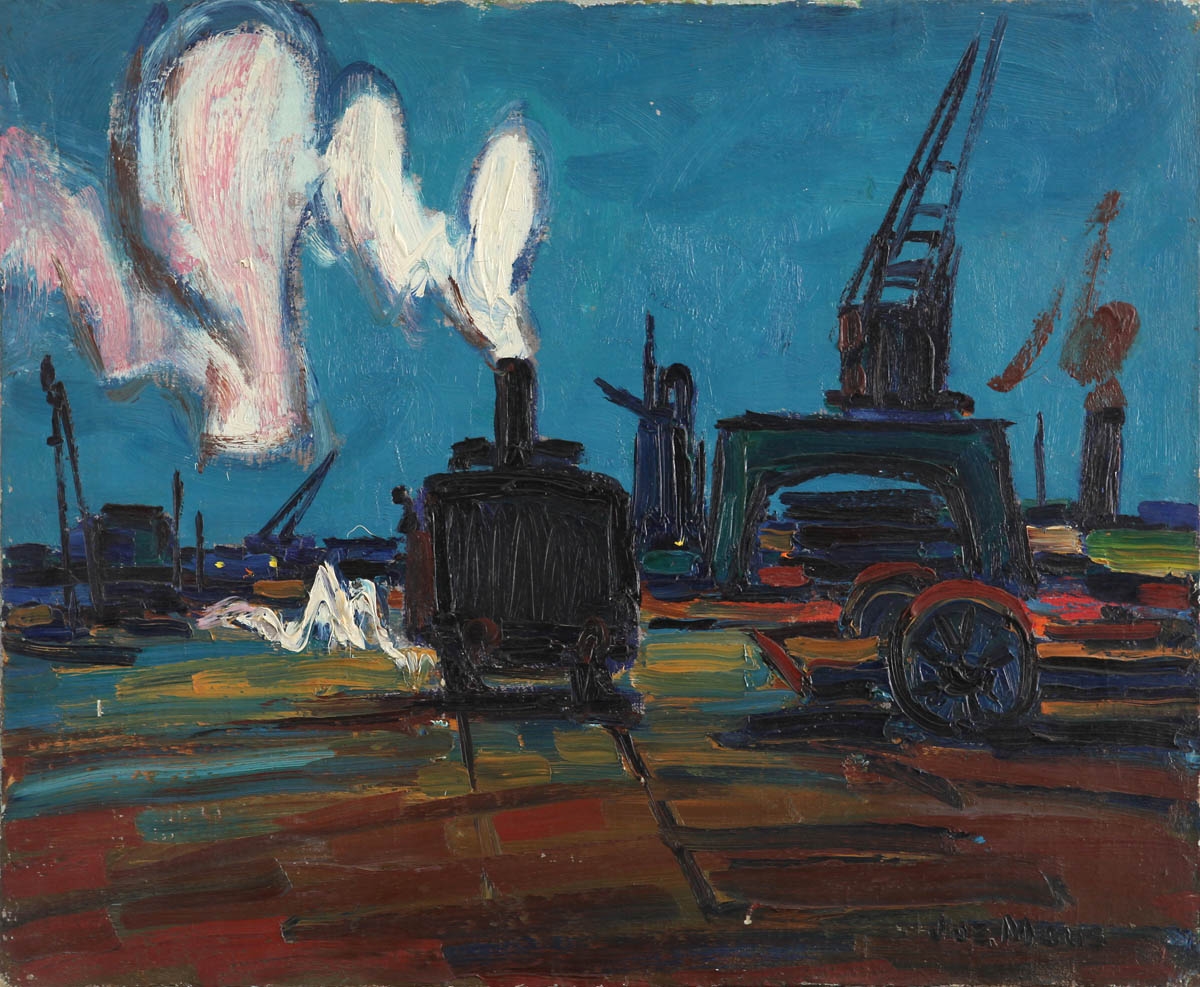 Jos Mous | Steam train in the harbour | MutualArt