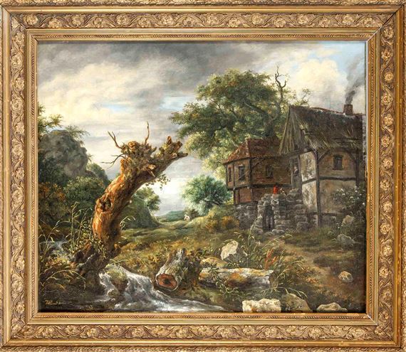 William Becker | farmhouse with staffage figures (1859) | MutualArt