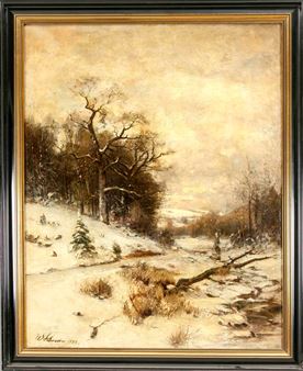 Wilhelm Schröter | Hunters in a Winter Woodland (1893) | MutualArt