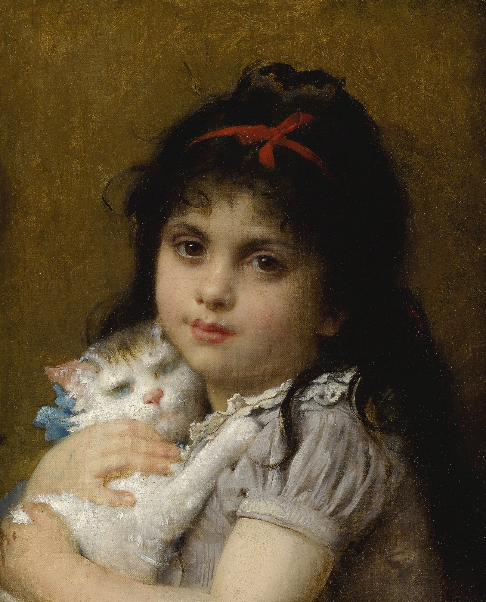 Léon Jean Bazile Perrault | Girl with a Kitten | MutualArt