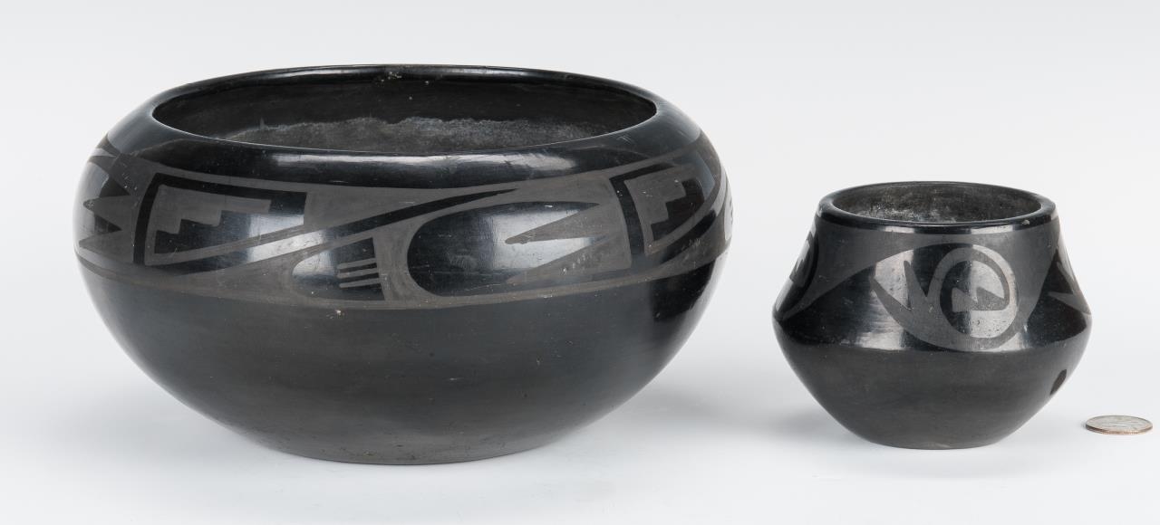 Tonita Roybal | 2 Works: San Ildefonso Black on Black Pottery Jars ...
