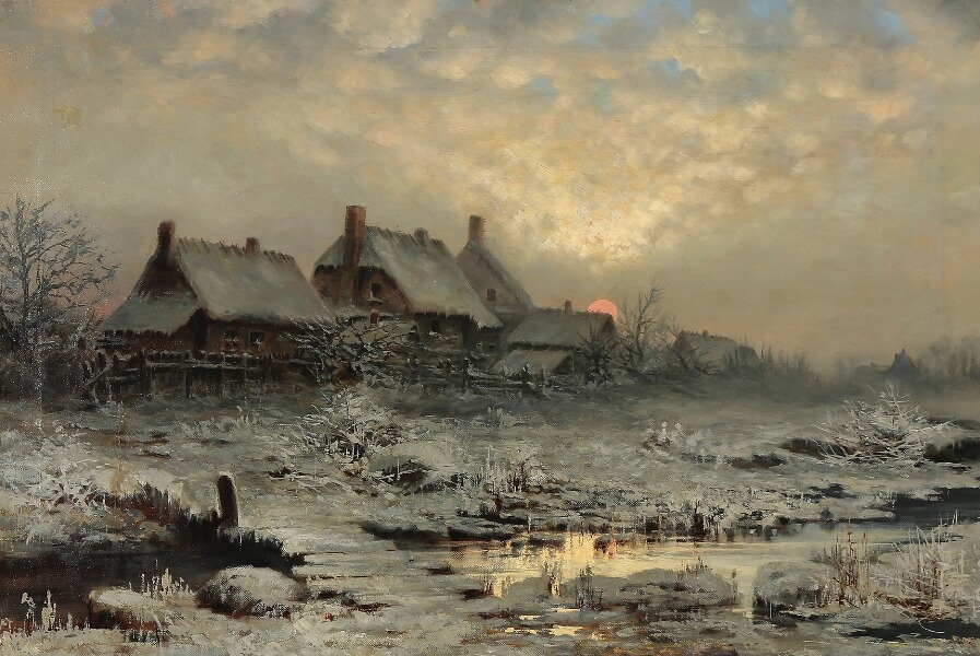Ludwig Munthe | Winter landscape with snow-covered houses | MutualArt